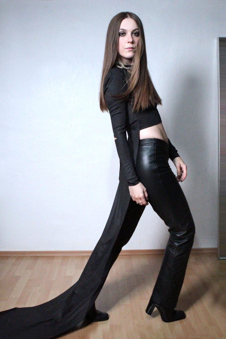 Long Sleeve Crop Top With a Train | Avant Garde Black Top - Etsy