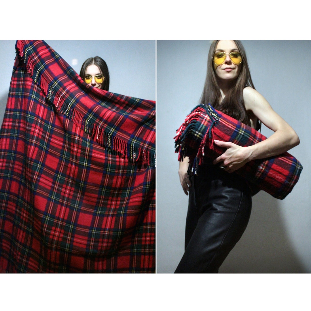 Red Plaid Wool Blanket / Vintage Camping Blanket / Cozy Home Decor - Etsy