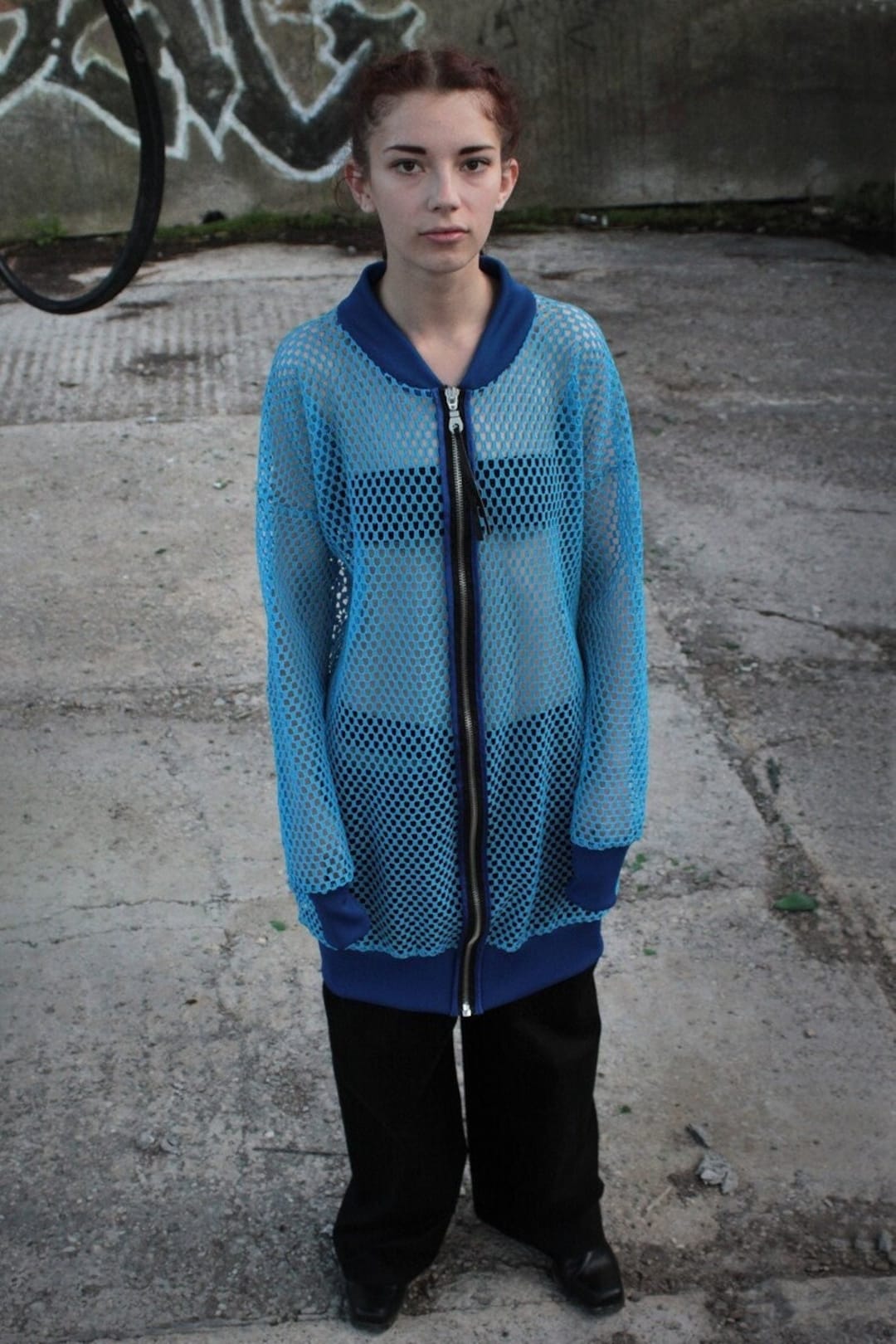 Blue Fishnet Jacket | See Through Mesh Zip up Jacket - Etsy