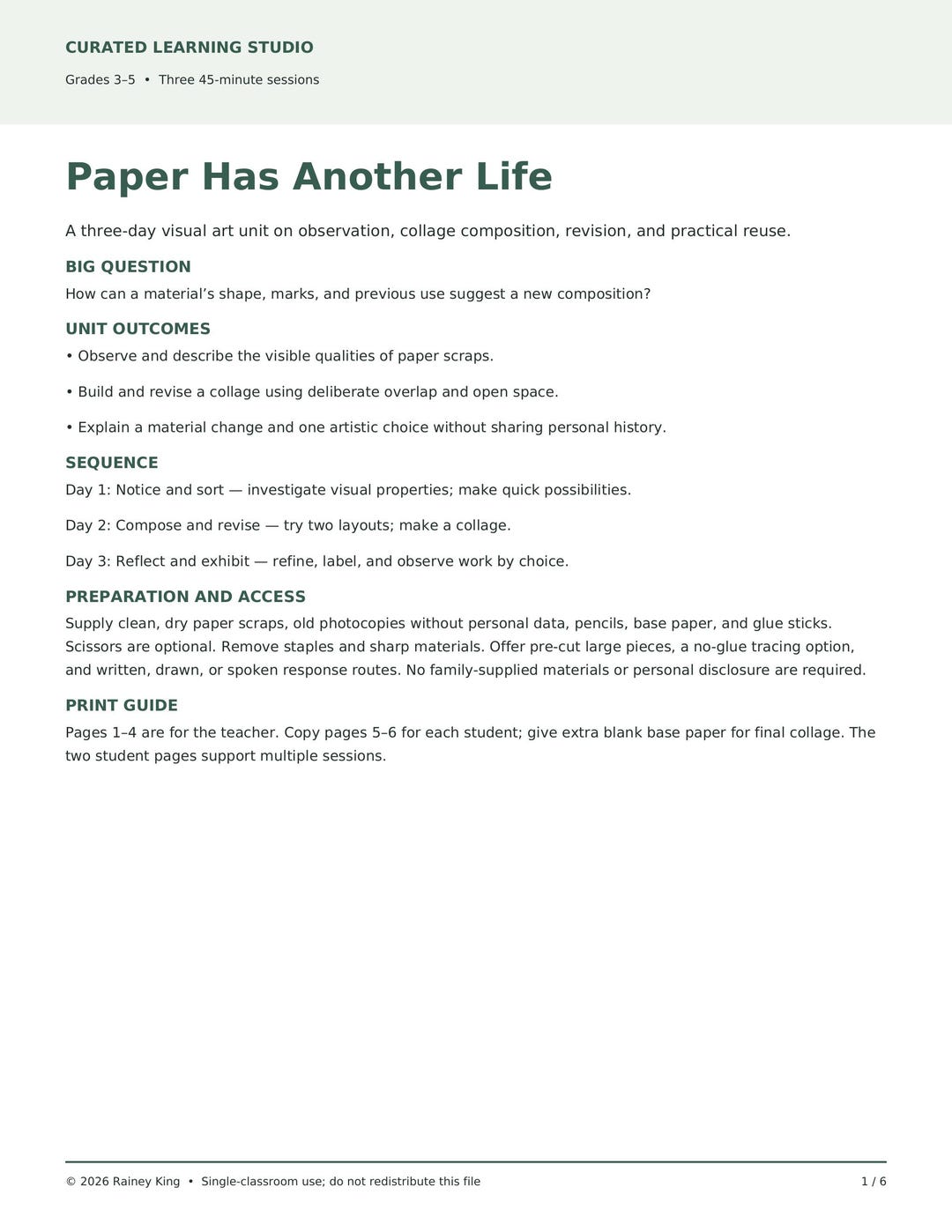 Collage Art Unit Grades 3-5 | Three Day Recycled Paper Lessons | PDF - Etsy