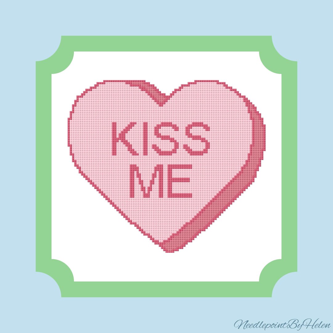 Kiss Me Conversation Heart Digital Needlepoint Chart | Digital Stitch ...