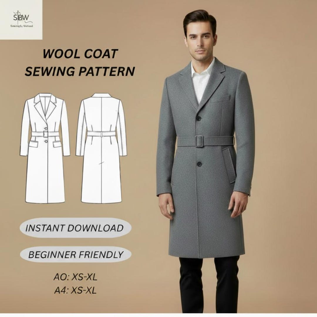 Winter Wool Coat Sewing Pattern PDF, Cozy Long Trench Overcoat, Easy ...