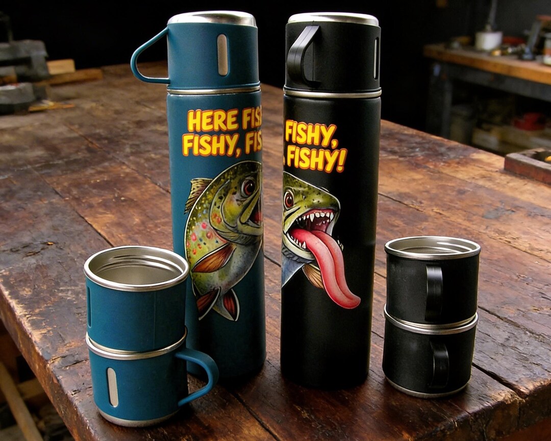 Fish Juice Flask • 3-cup Insulated Thermos • Funny Fishing Gift for Dad ...