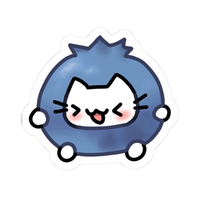 Cute Cat in Blueberry Viny Sticker - Adorable Blue Berry Cat - Etsy
