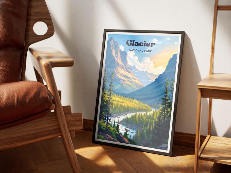 Glacier Poster, National Park Poster Hidden Lake, Glacier National Park ...