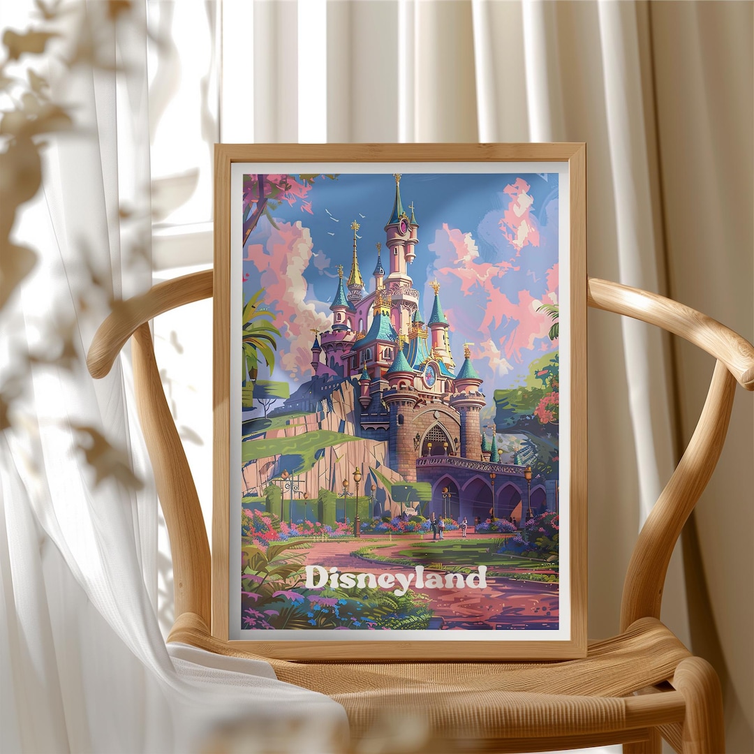 Disneyland Poster Illustration, Magical Theme Park Travel Wall Art ...