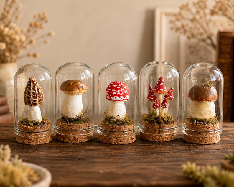Handmade Mini Mushroom Terrarium, Glass Dome Woodland Decor ...