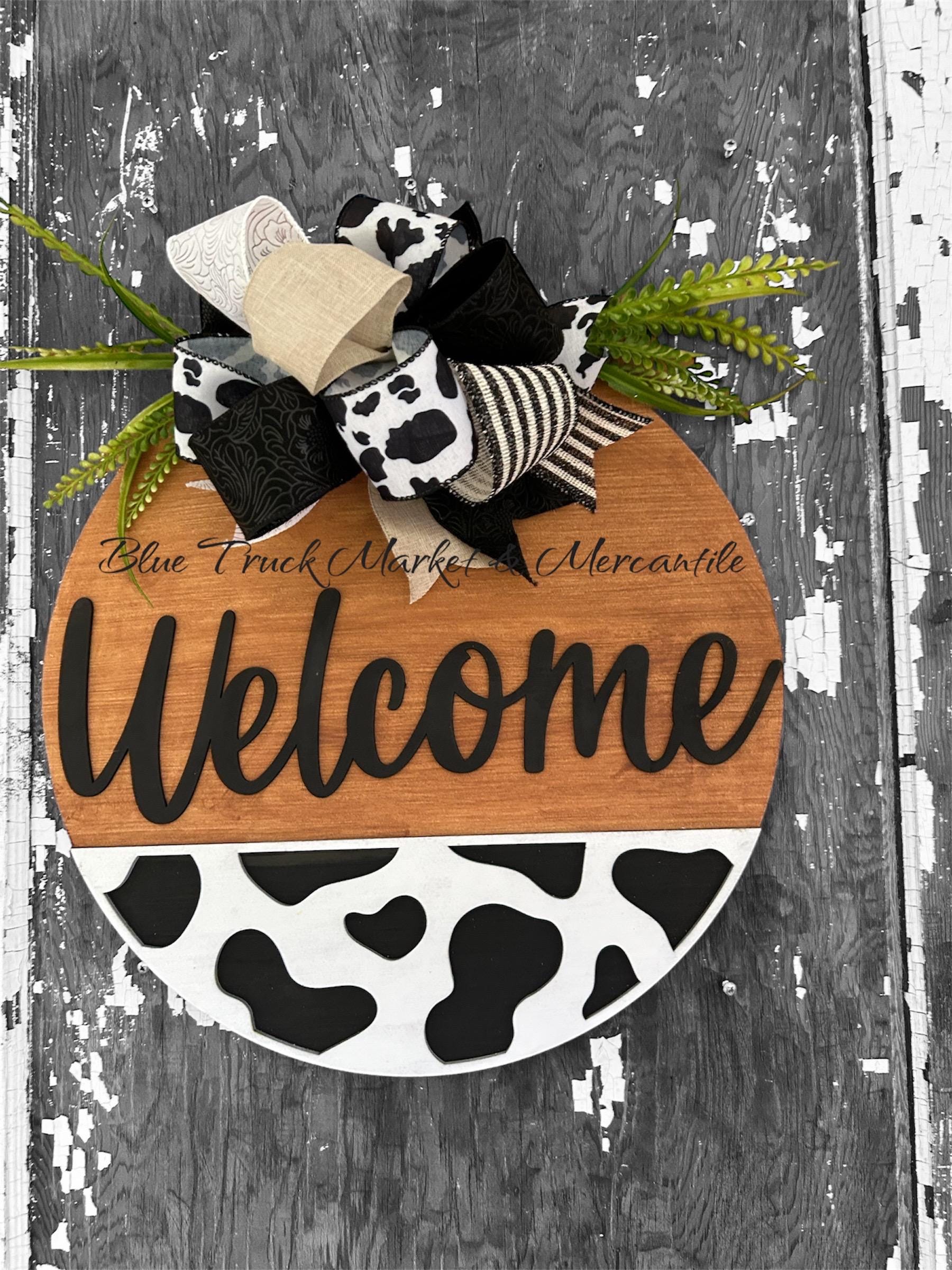 Cow Print Welcome Sign | Farmhouse Door Hanger | Western Front Door ...