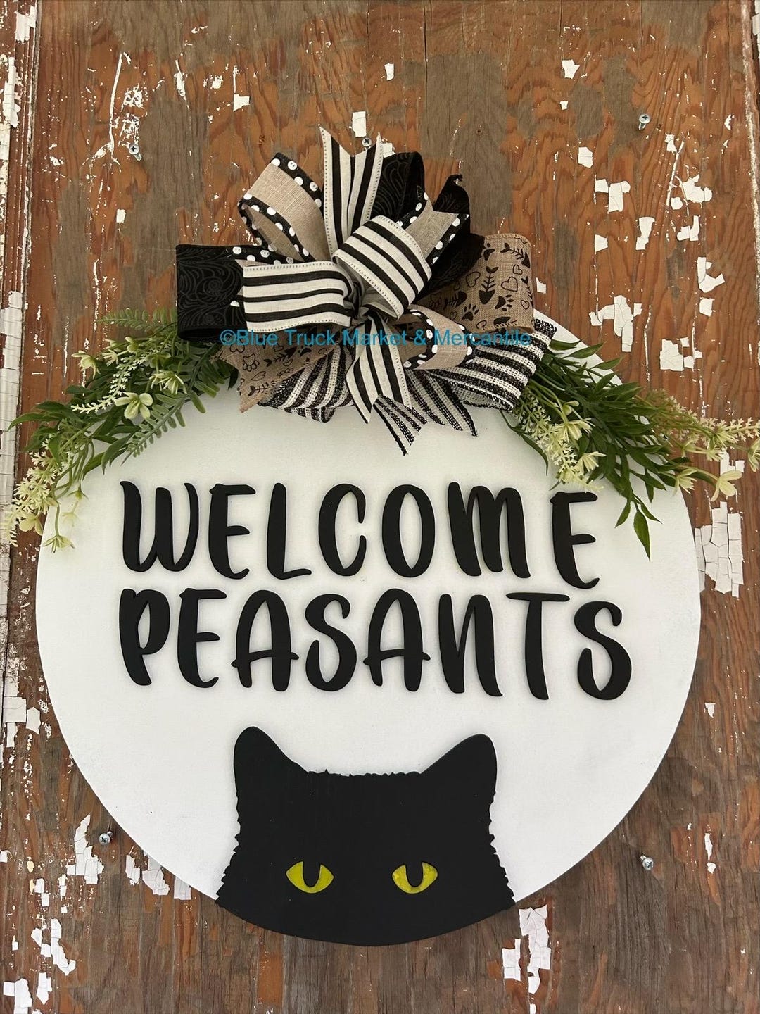Welcome Peasants, Door Hanger, Cat Door Hanger, Cat Sign, Black Cat ...