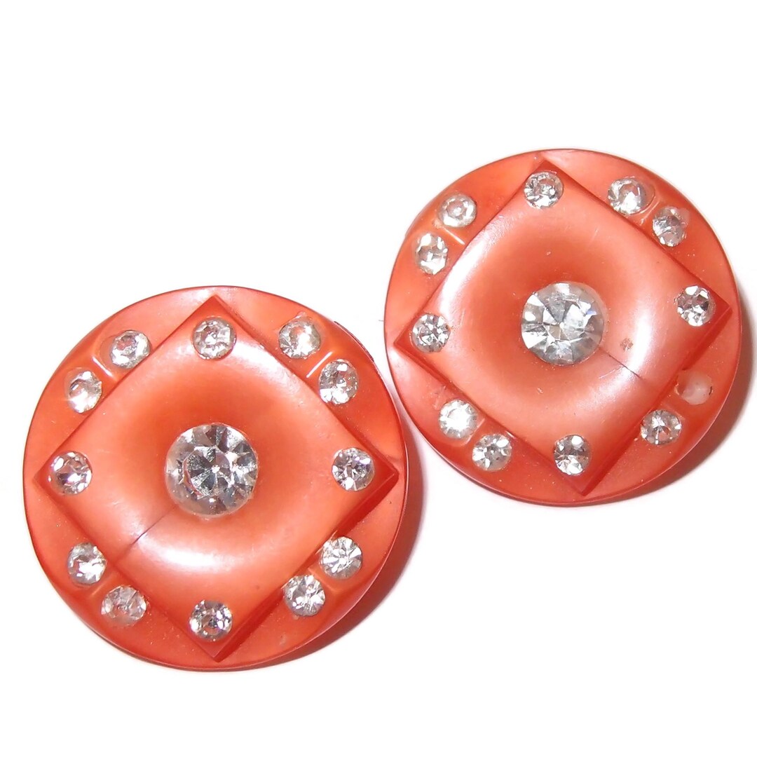 Orange Rhinestone Plastic 60s Vintage Earrings - Etsy