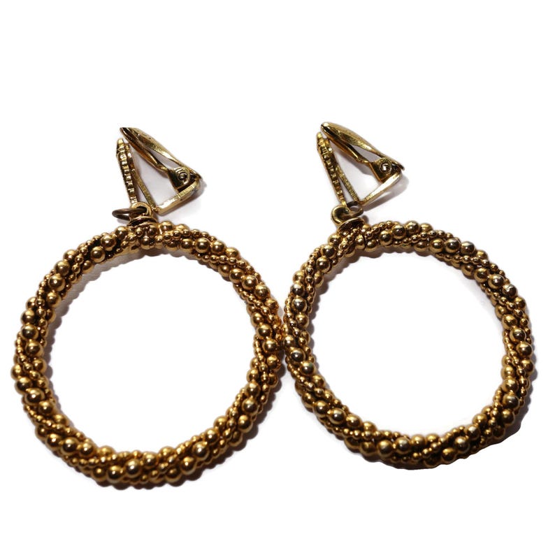 Gold-tone Bead Hoop Clip-on Vintage Earrings - Etsy