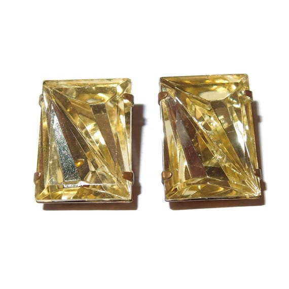 Rectangle Citrine Rhinestone Square Vintage Earrings - Gem