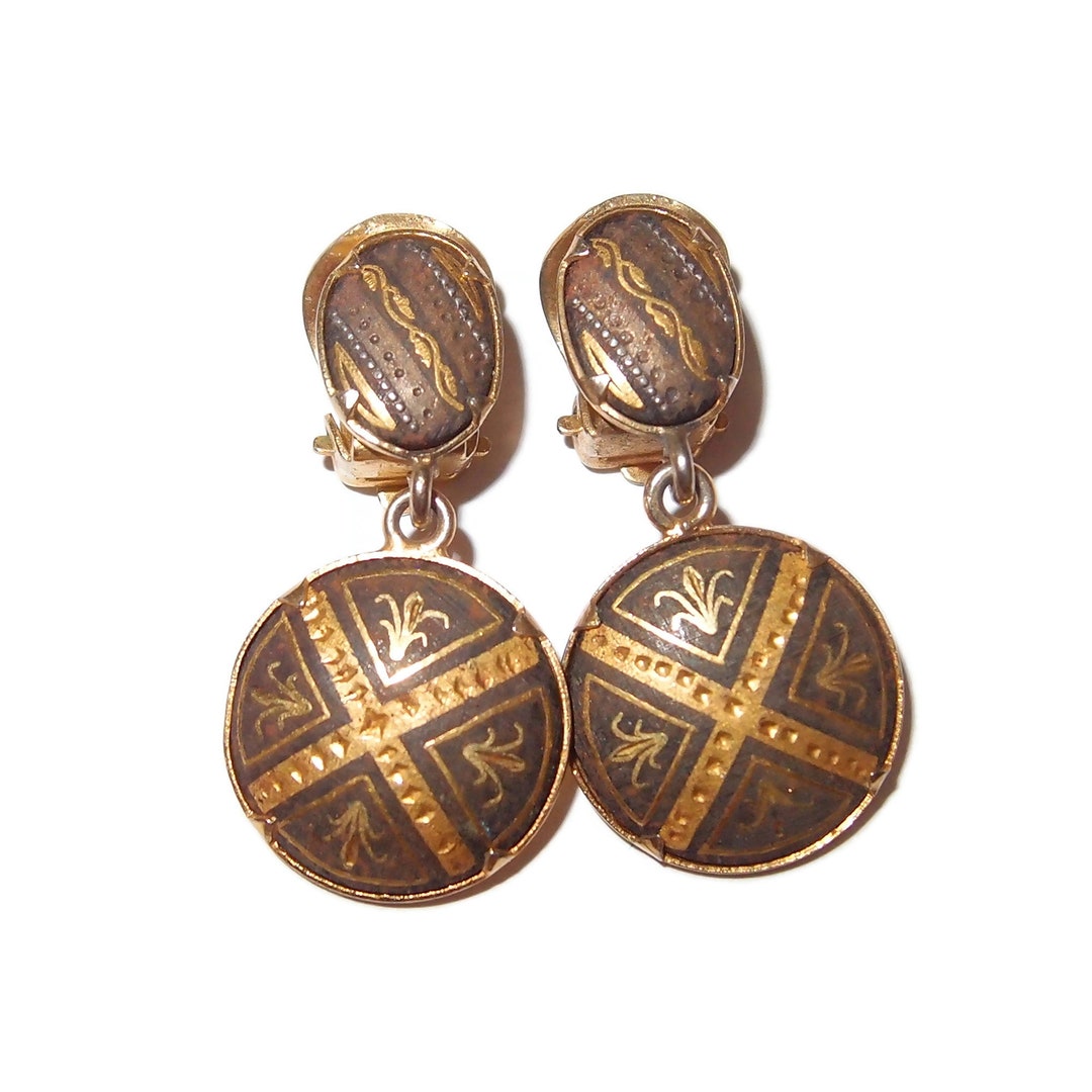 Spanish Damascus Drop Clip-on Vintage Earrings - Etsy
