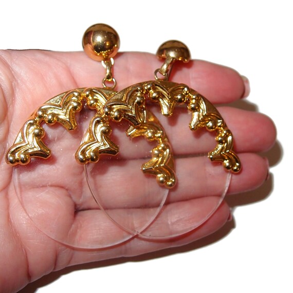 shoulder duster 1980s huge black rubber hoop dangling… - Gem