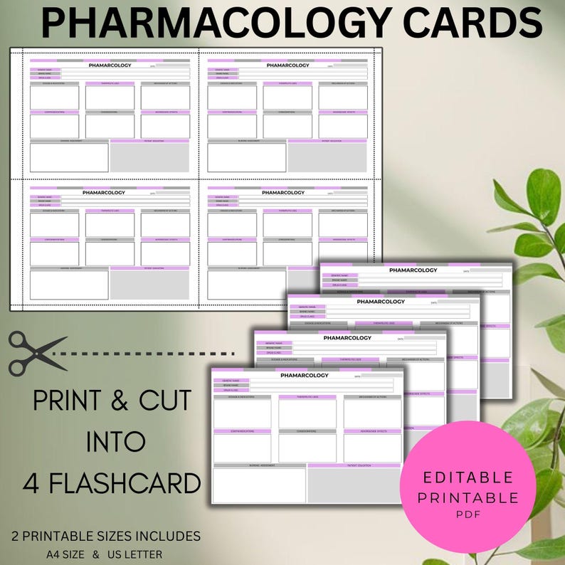 Pharmacology Flashcards Printable PDF | Nursing Drug Card Template ...