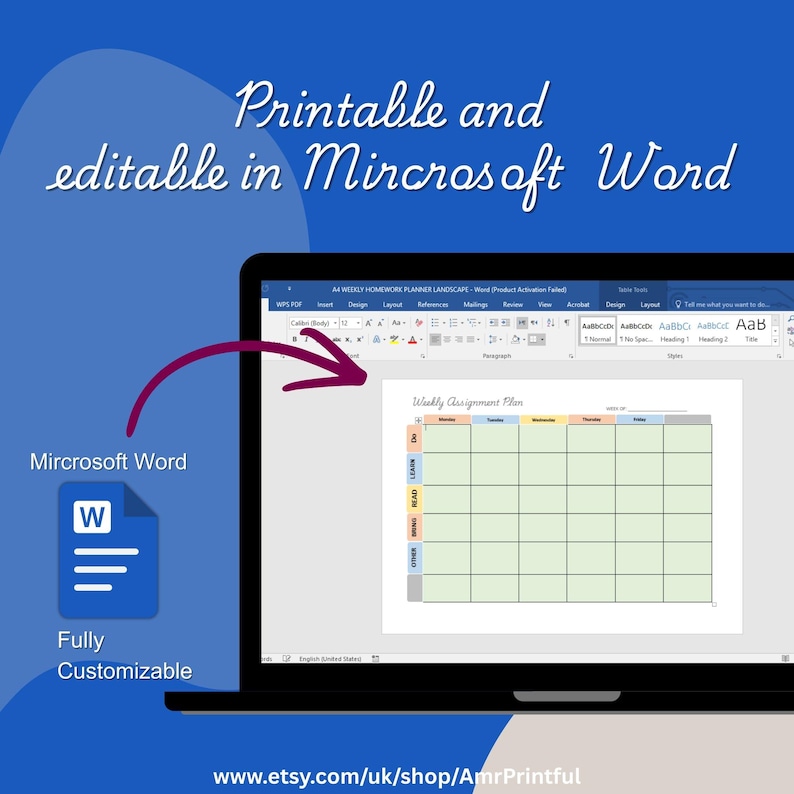 Weekly Assignment Planner | Student Study Schedule (word & PDF Download ...