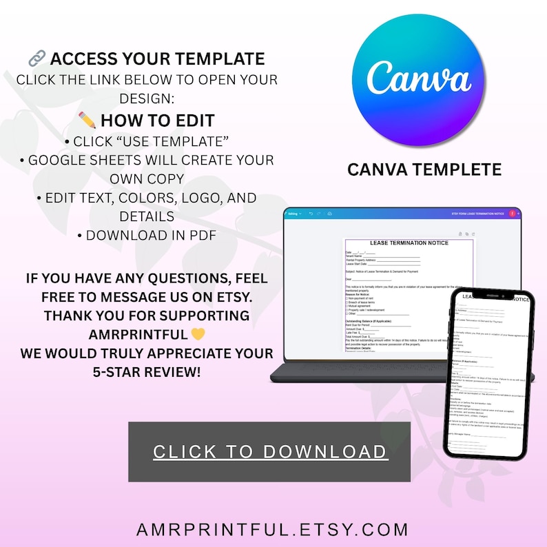 Editable Eviction Notice Template | Lease Termination, Vacate Form (PDF ...