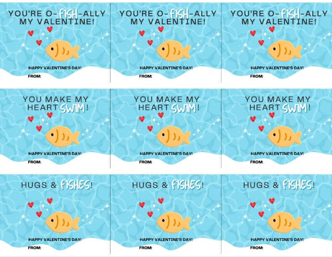 Goldfish Valentine's Day Cards for Kids, Printable Classroom Tags (PDF ...