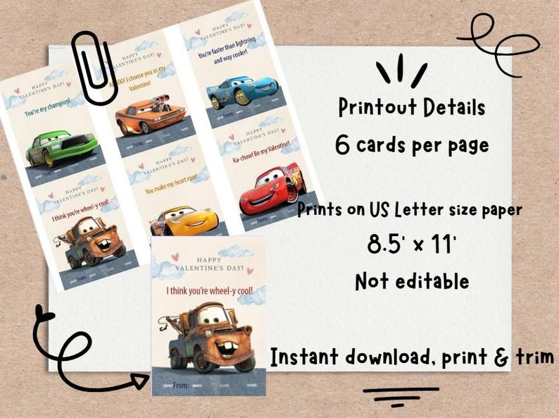 Cars Valentine's Day Cards, Printable Cards (instant Download) - Etsy