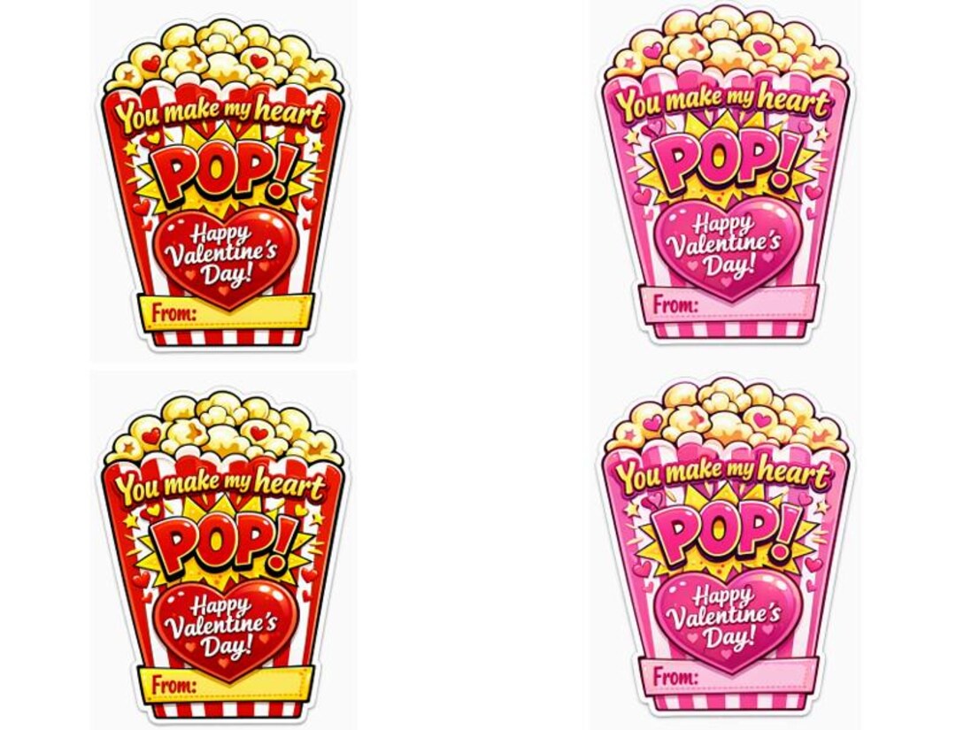 Popcorn Valentine Day Gift Tags, Instant Download - Etsy