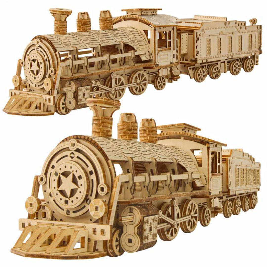 3D Wooden Steam Locomotive Puzzle – DIY Wooden Model Kit (282 Pieces ...