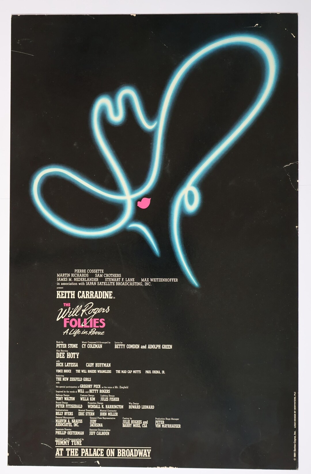 Vintage Broadway Poster Will Rogers Follies Neon Line Art Theater ...