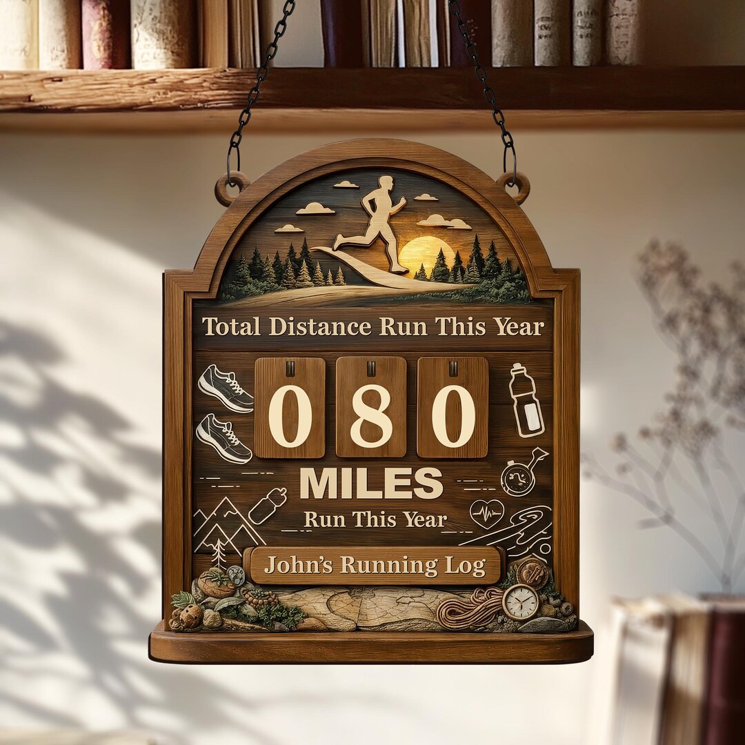 Personalized Running Miles Tracker Sign, Wooden Distance Counter ...