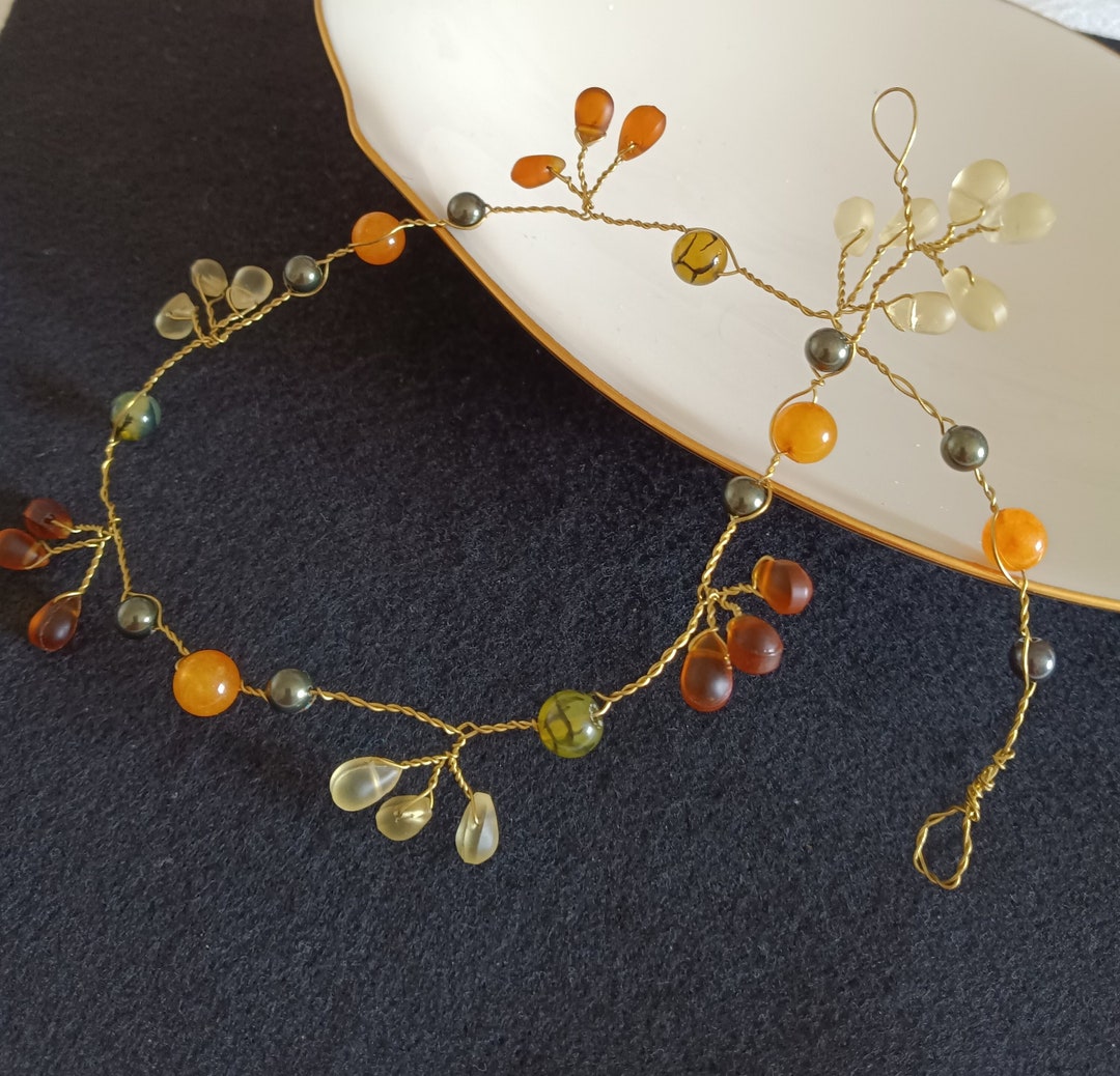 Fall Wedding Hair Vine: Beaded Teardrop Headpiece, Orange Yellow ...
