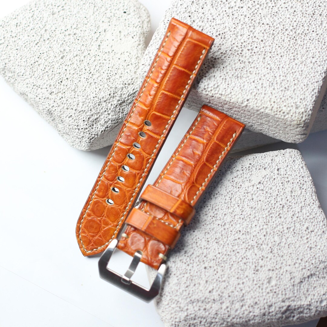 Cognac Crocodile Watch Strap – Panerai Alligator Leather Band (24mm ...