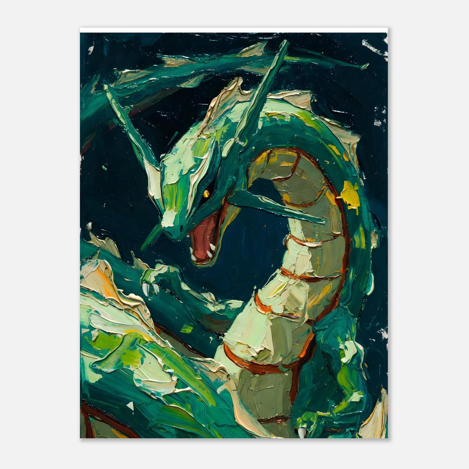 Mega Rayquaza | Fierce Expressionist Oil Painting Wall Art Poster ...