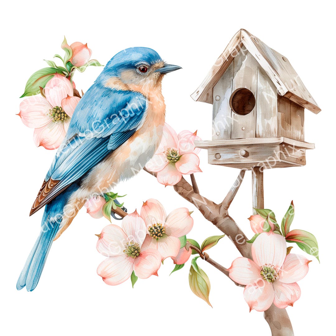 Blue Bird and Birdhouse Watercolor Clipart, 20 High-res Splash Art ...