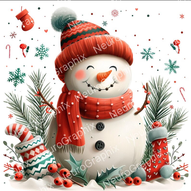 20 Cute Snowman Clipart ,winter Watercolor Illustration PNG/ 300DPI ...