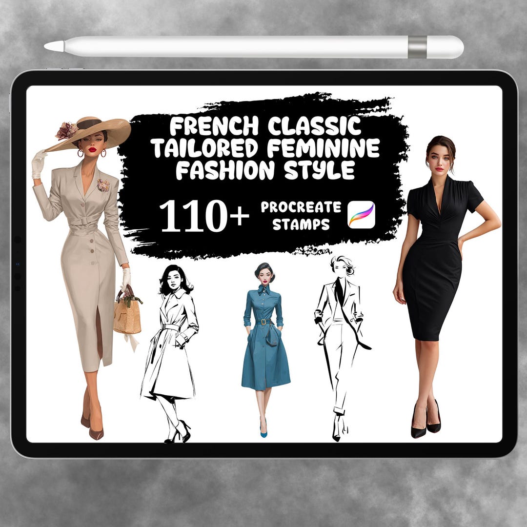 Procreate Fashion Stamps, 110+ French Classic Tailored Fashion Style ...