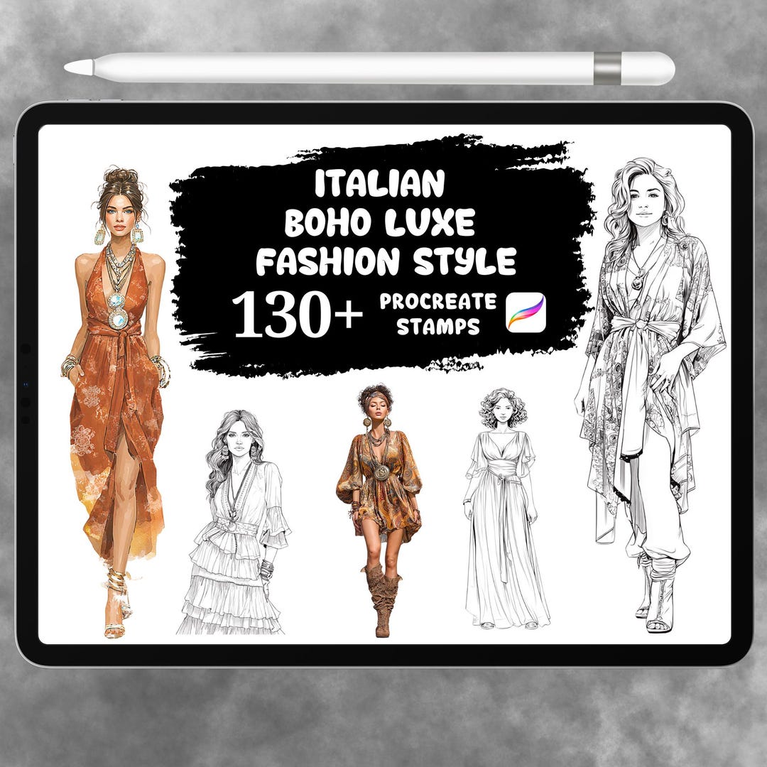 Procreate Fashion Stamps, 130+ Italian Boho Luxe Fashion Style Brushes ...