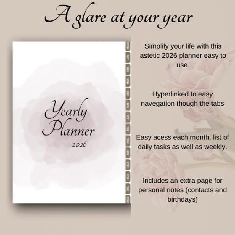 Yearly Planner 2026 Printable and Hyperlinked Digital Template ...