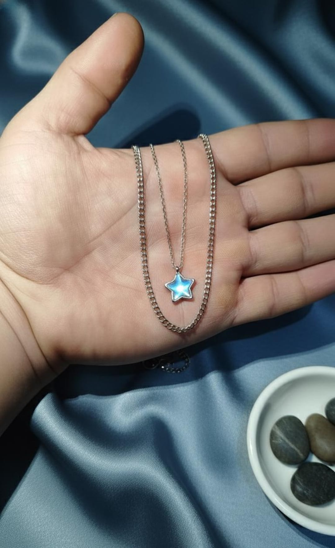 Silver Paint Plated Shiny Blue Moonstone Look Star Pendant - Etsy