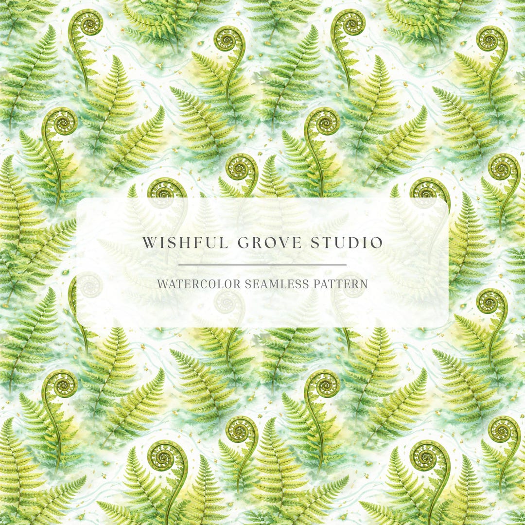 Fern Frond Koru Spiral Watercolor Seamless Pattern | Green Fiddlehead ...