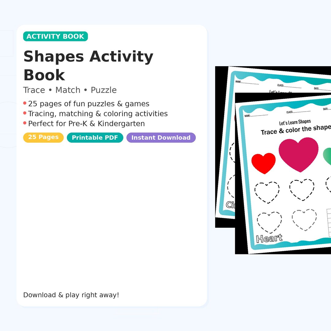 Shapes Activity Book | Pre-k Learning, Puzzles (digital Download) - Etsy