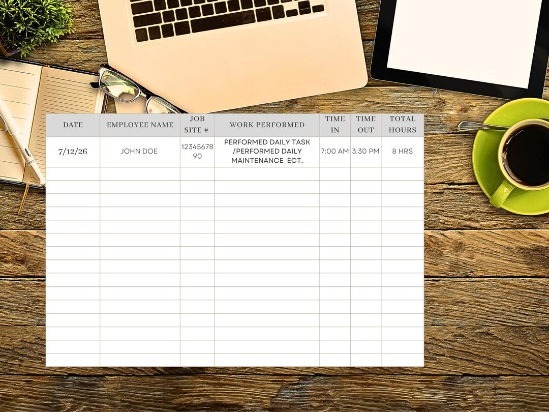 Editable Employee Time Sheet | Job Hour Tracker | Employee Hours - Etsy
