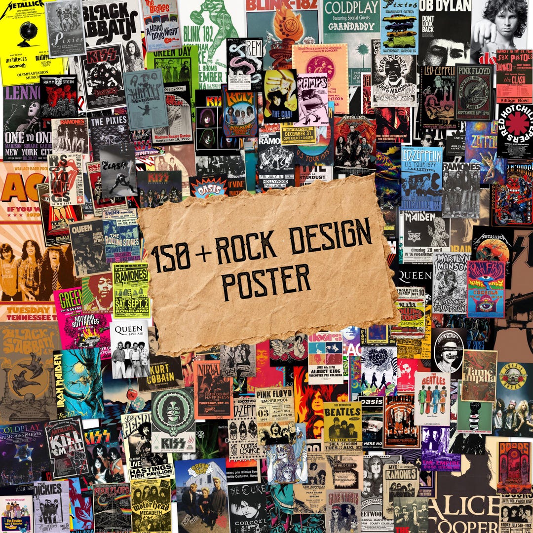 150+ Vintage Rock Concert Posters Bundle, Retro Music Wall Art, Indie ...