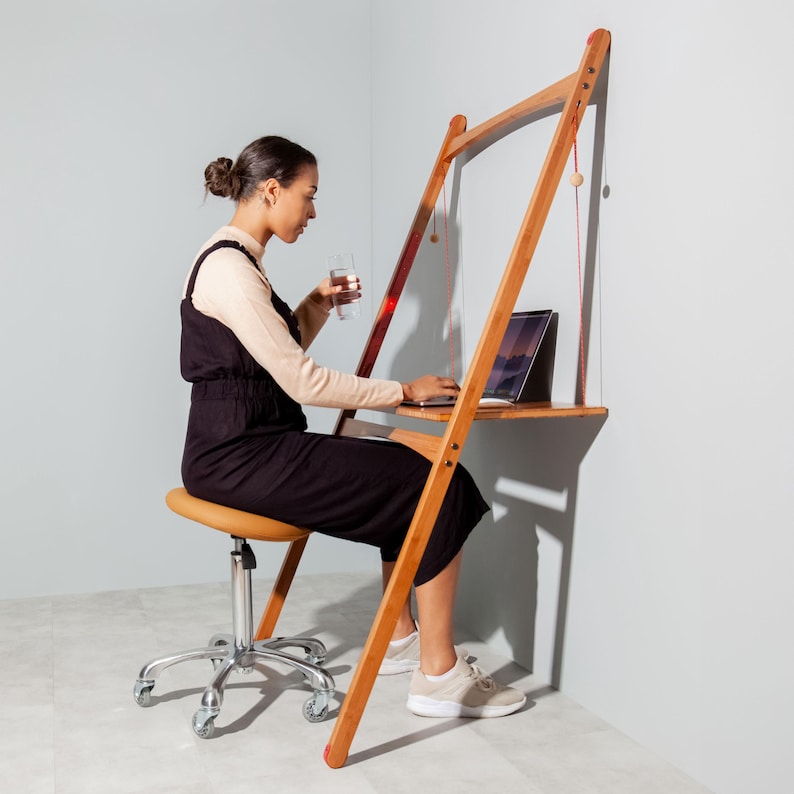 Bamboo Standing Desk | Adjustable Sit Stand Desk | Wall Leaning Home ...