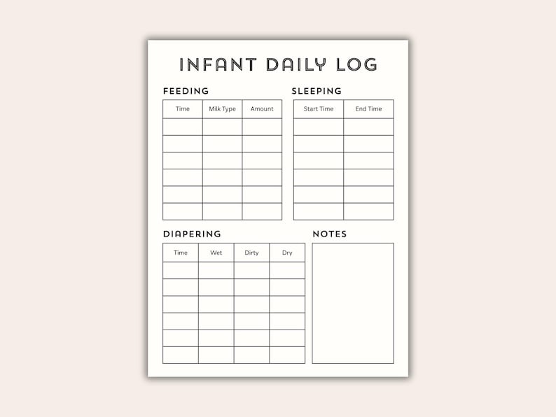 Infant Daily Log, Printable Baby Tracker, Feeding, Sleep, Diapers (PDF ...
