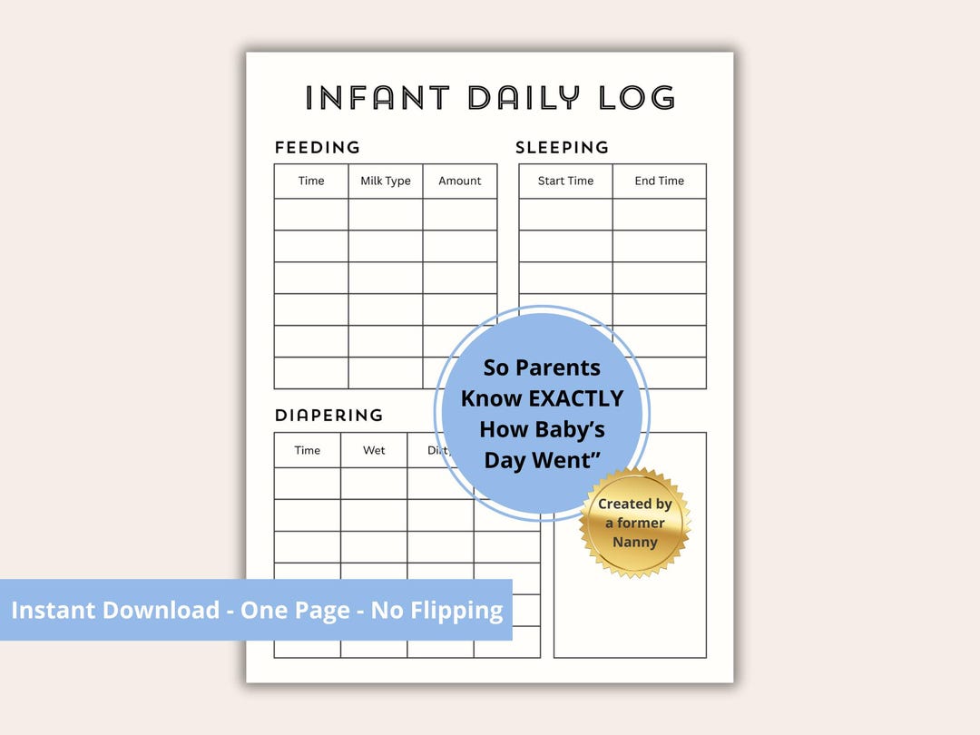 Infant Daily Log, Printable Baby Tracker, Feeding, Sleep, Diapers (PDF ...