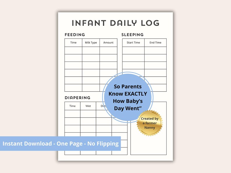 Infant Daily Log, Printable Baby Tracker, Feeding, Sleep, Diapers (PDF ...