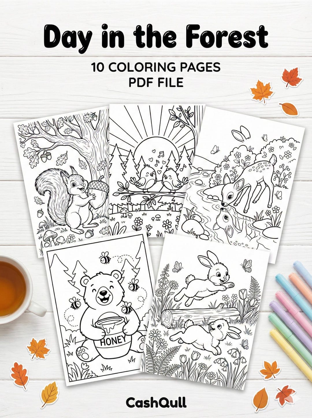Woodland Animals Coloring Book: Forest Scenes, Stress Relief (PDF ...