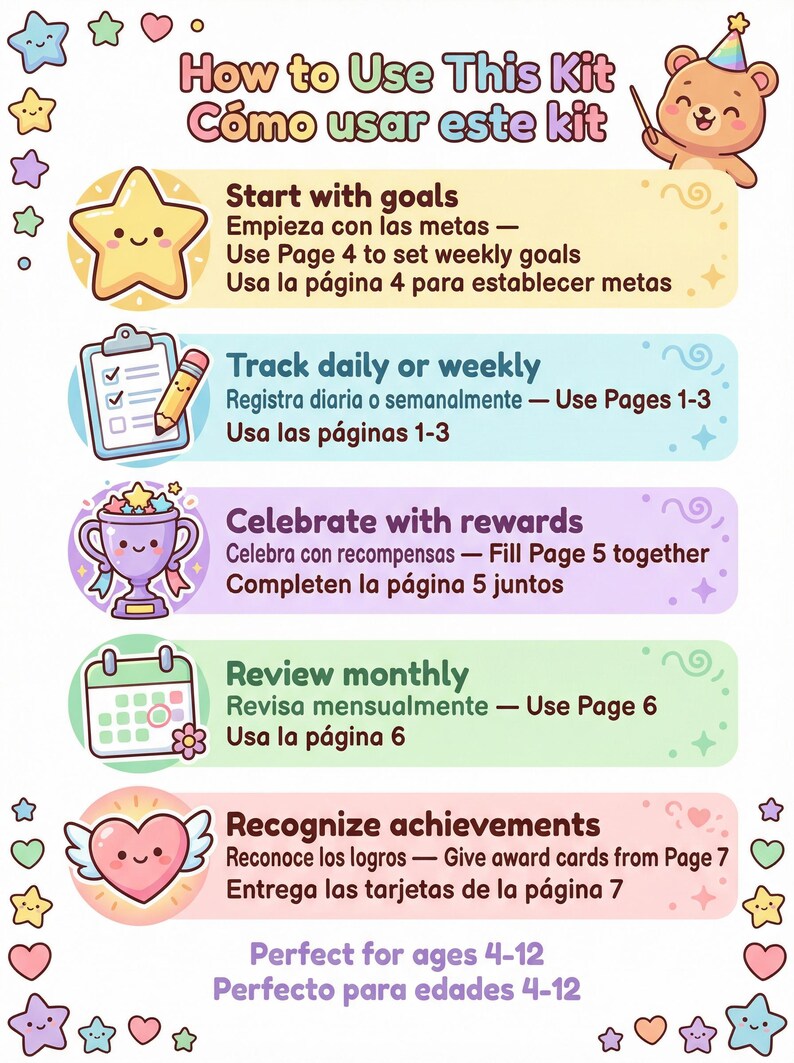 Bilingual Behavior Chart for Kids Printable | English Spanish Weekly ...