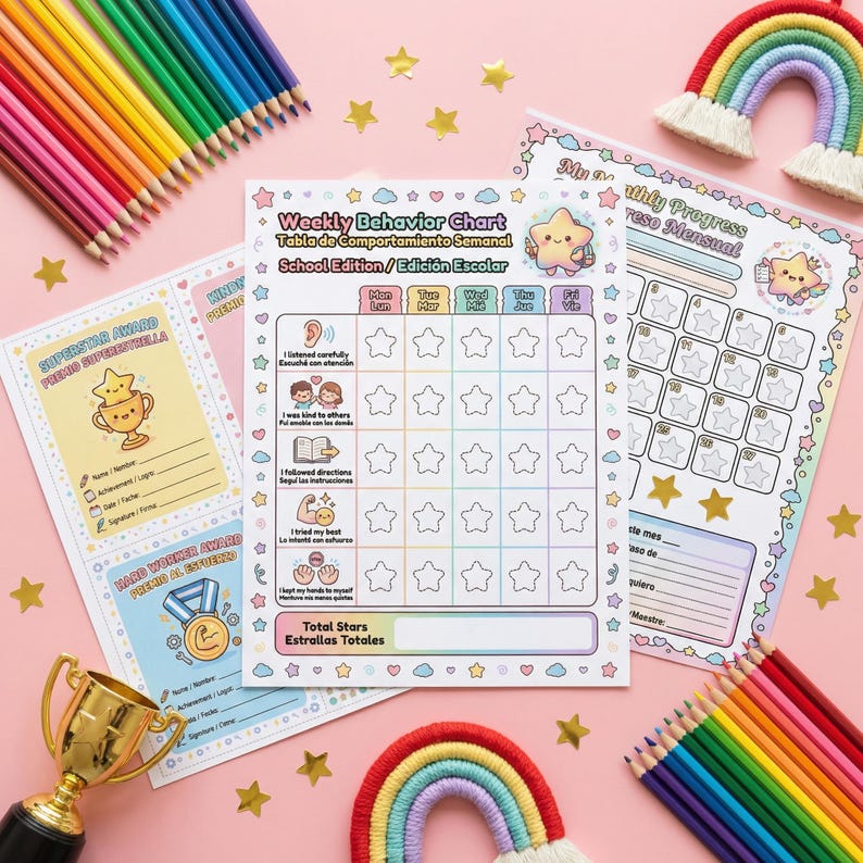 Bilingual Behavior Chart for Kids Printable | English Spanish Weekly ...
