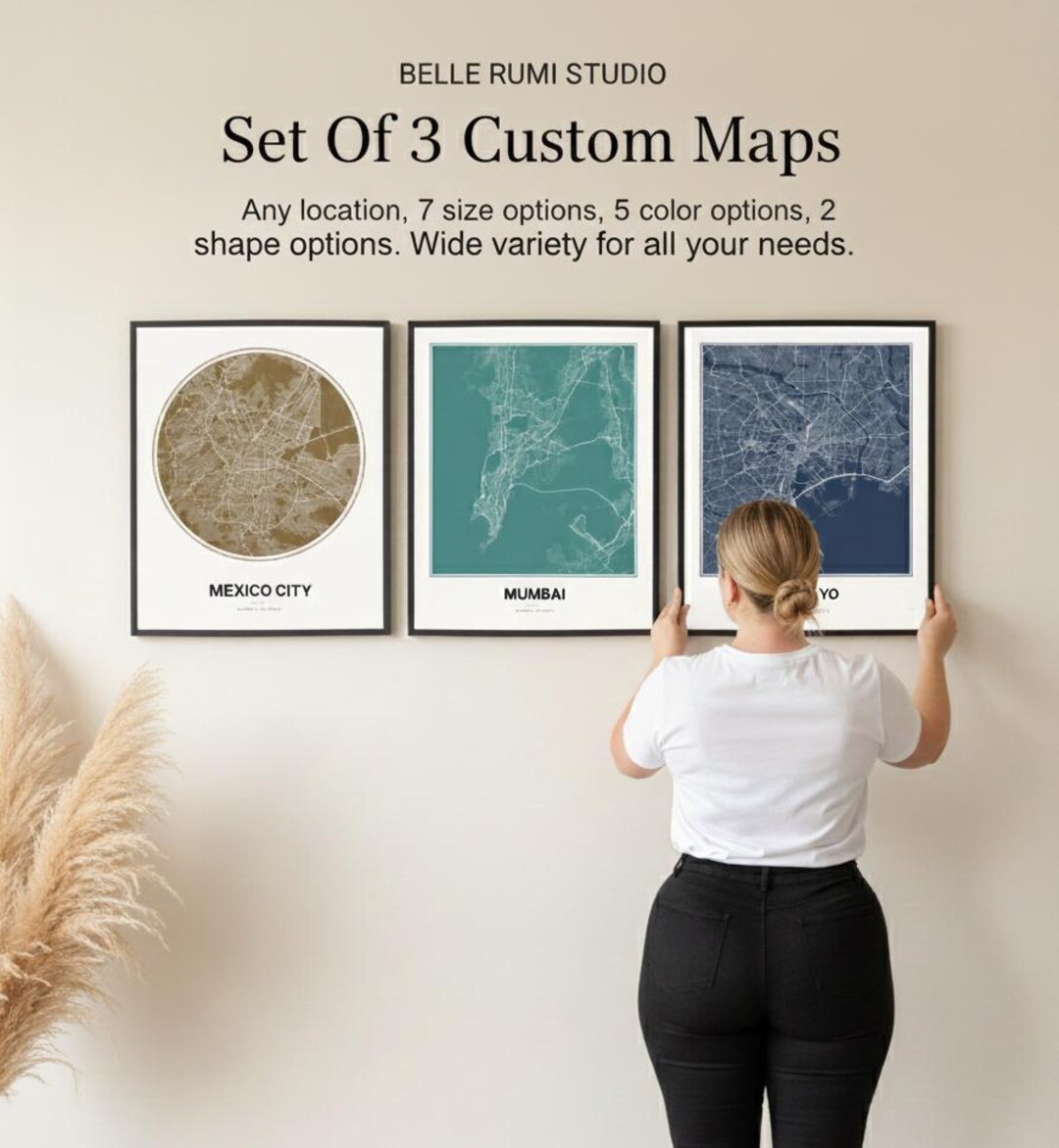 Custom City Map Set of 3, Personalized City Poster Bundle Digital ...