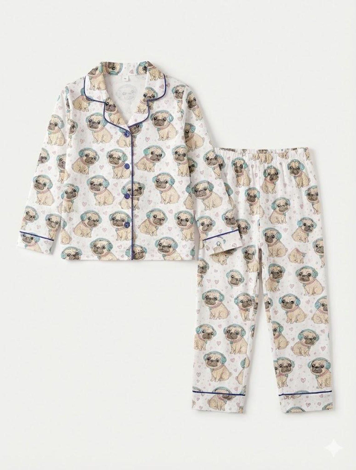 Adorable Pug Print Kids Pajamas, Soft Cotton Sleepwear for Girls, Fun ...