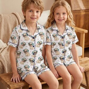 Adorable Pug Print Kids Pajamas, Soft Cotton Sleepwear for Girls, Fun ...
